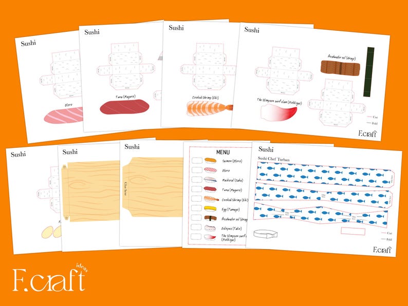 Printable Sushi Set, Sushi Papercraft, Paper Craft Activity Educational ...