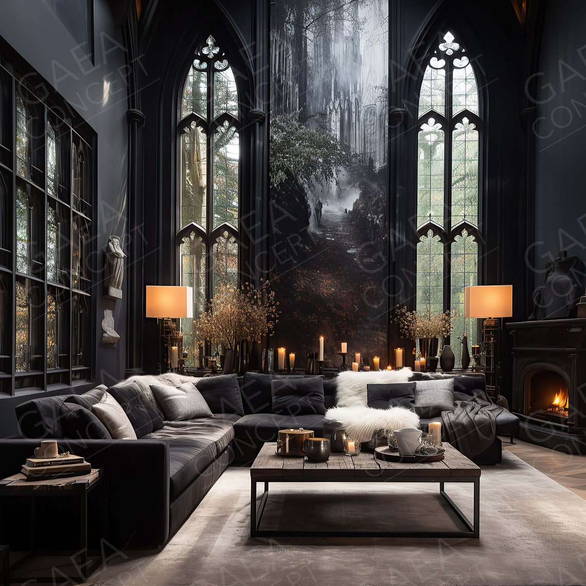 Gothic Style Wallpaper Canvas Display Mockup, Stylish Digital Mockup ...