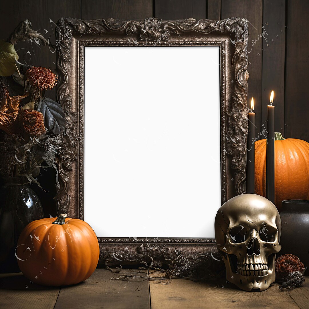 Pumpkin Halloween Concept Frame Mockup, Modern Digital Mockup, Framed ...