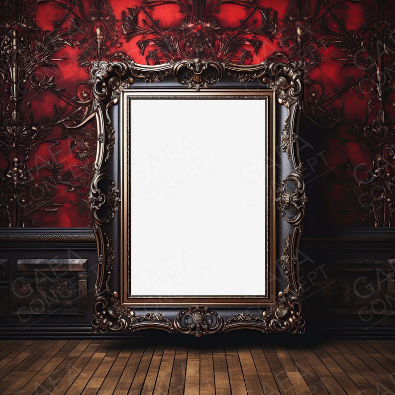 Romantic Victorian Gothic Style Red Black Frame Mockup, Digital Mockup ...