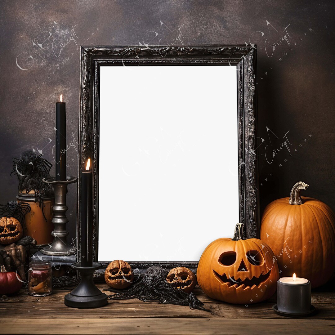 Halloween Concept Gothic Pumpkins Frame Mockup, Modern Digital Mockup ...