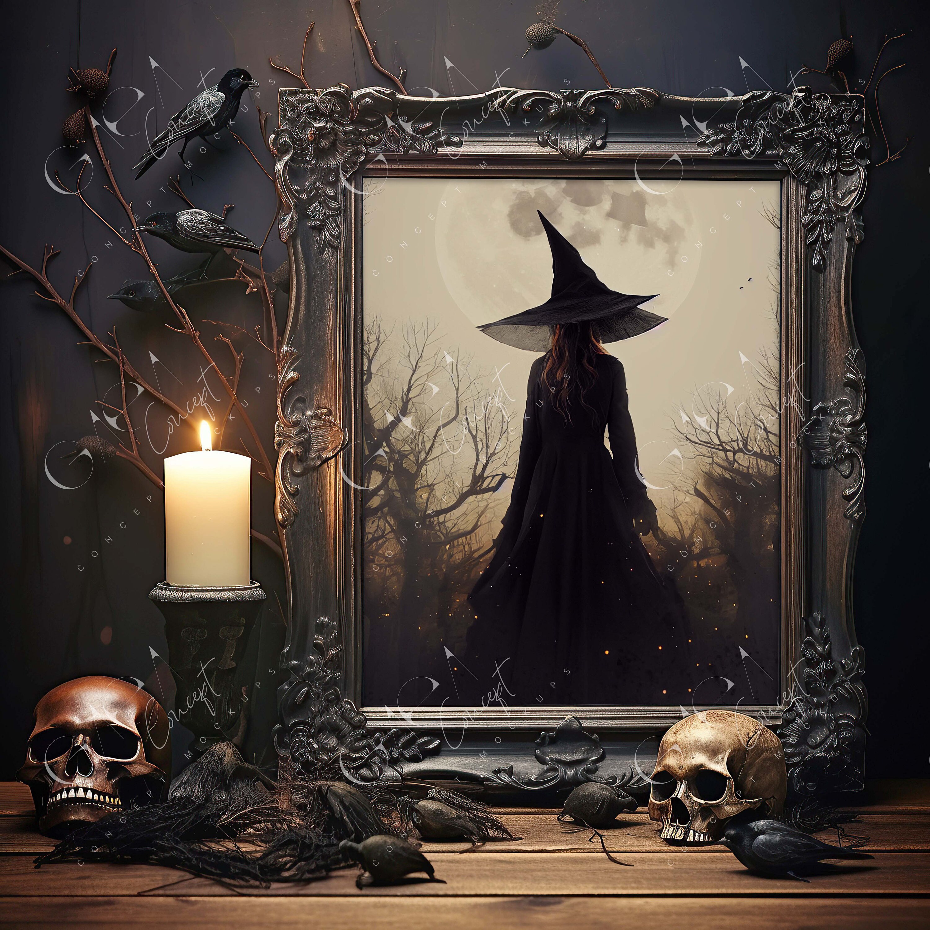 Victorian Gothic Halloween Concept Frame Mockup, Modern Digital Mockup ...