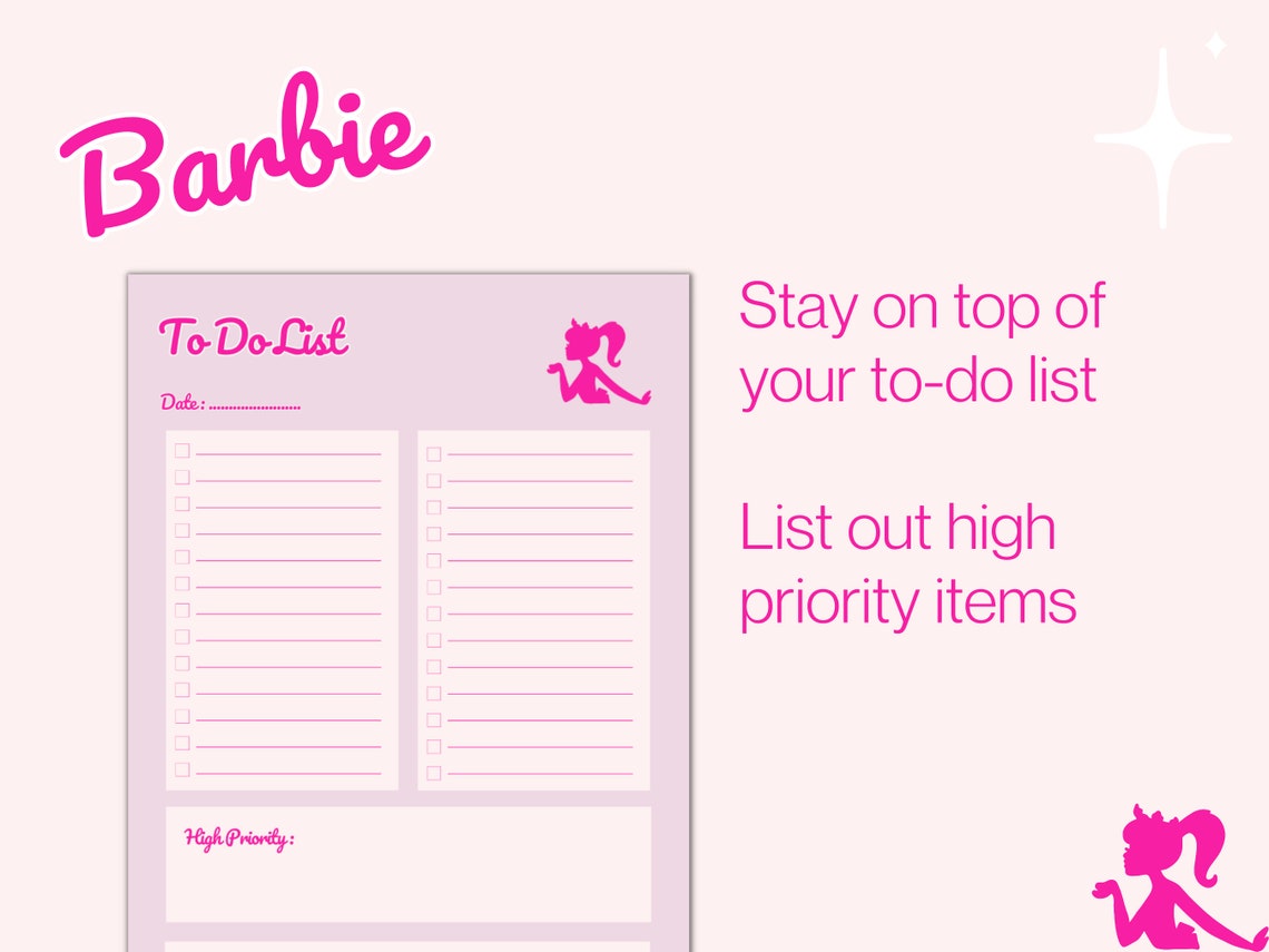 Printable Barbie Daily Planner Barbie to Do List Digital Barbie Planner ...