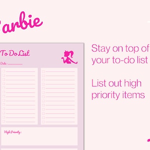 Printable Barbie Daily Planner Barbie to Do List Digital Barbie Planner ...