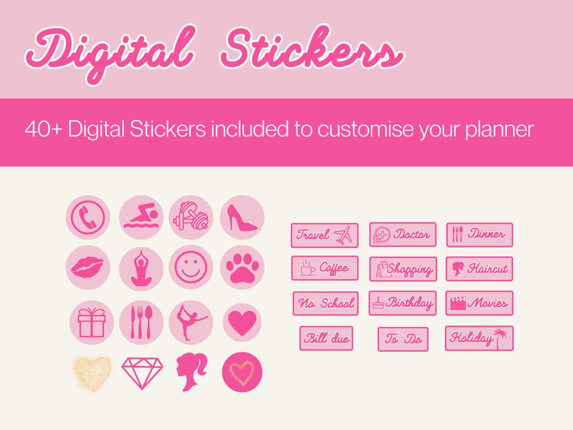 Digital Barbie Planner Undated Barbie Monthly Planner Barbie Digital ...
