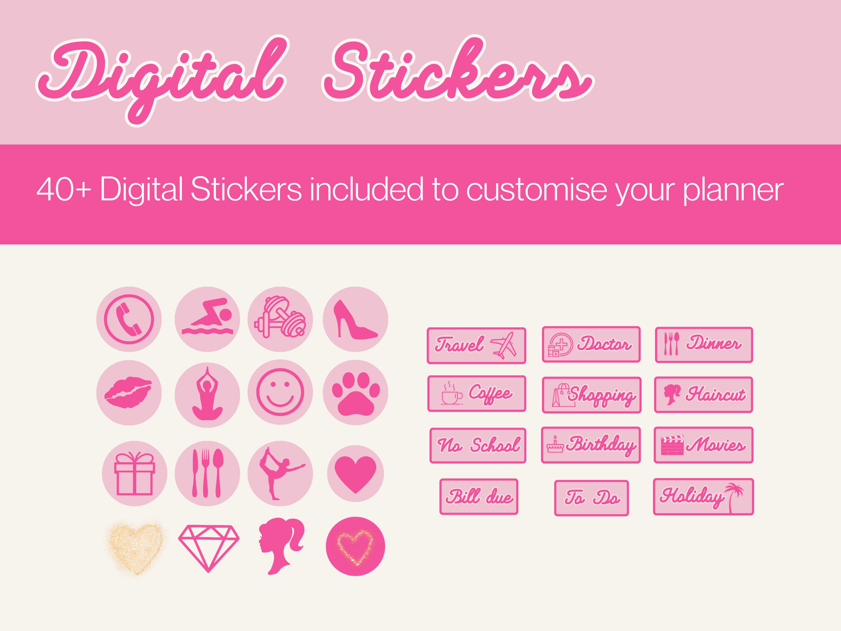 Digital Barbie Planner Undated Barbie Monthly Planner Barbie Digital ...