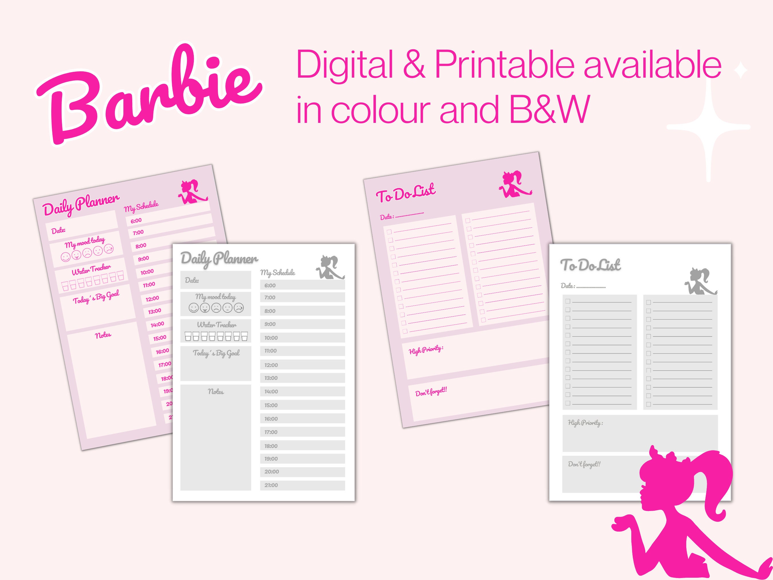 Printable Barbie Daily Planner Barbie to Do List Digital Barbie Planner ...