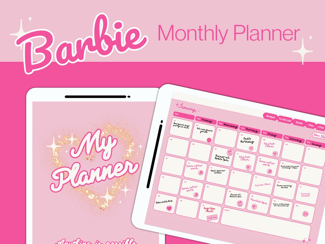 Digital Barbie Planner Undated Barbie Monthly Planner Barbie Digital ...