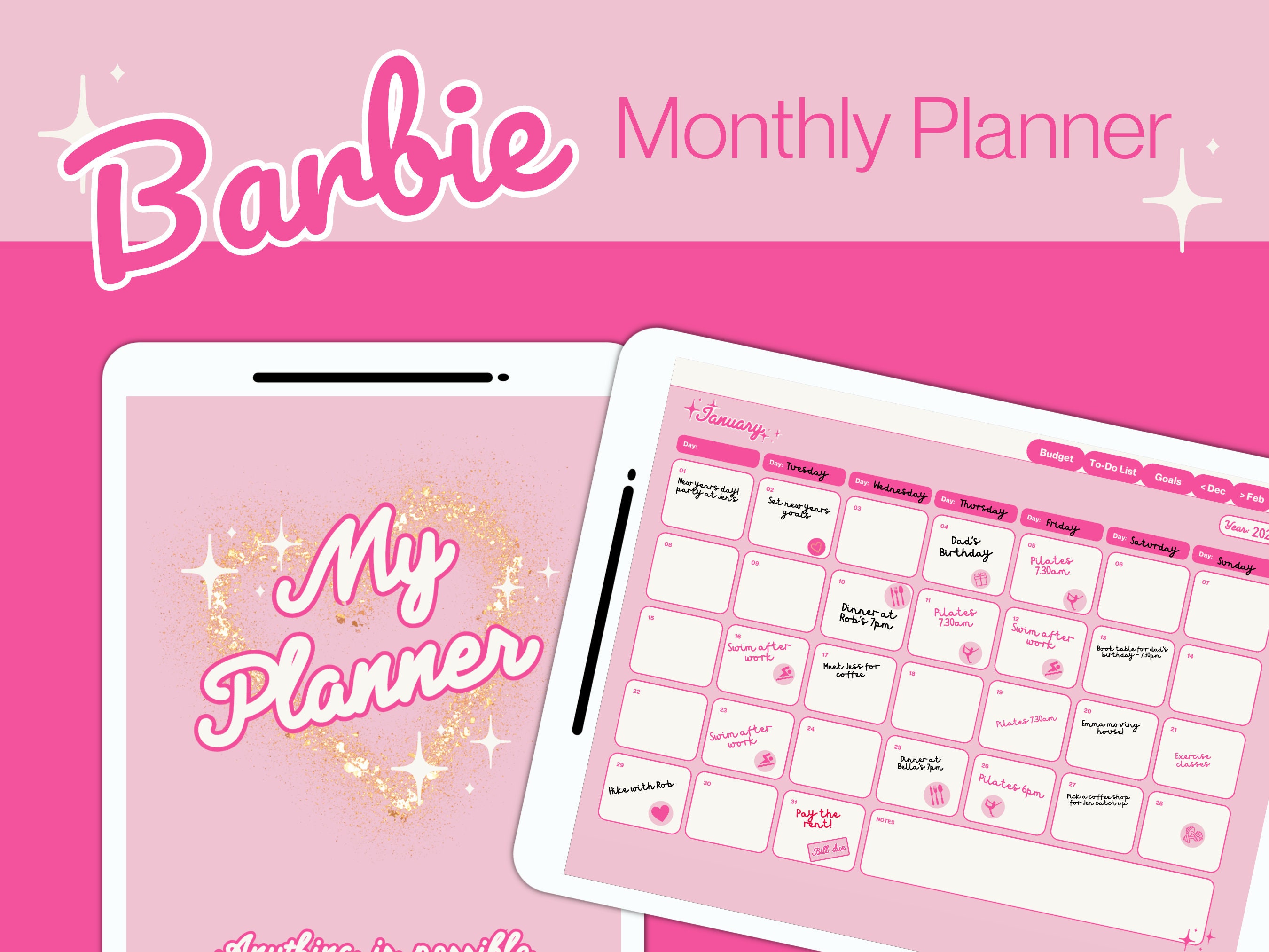 Digital Barbie Planner Undated Barbie Monthly Planner Barbie Digital ...