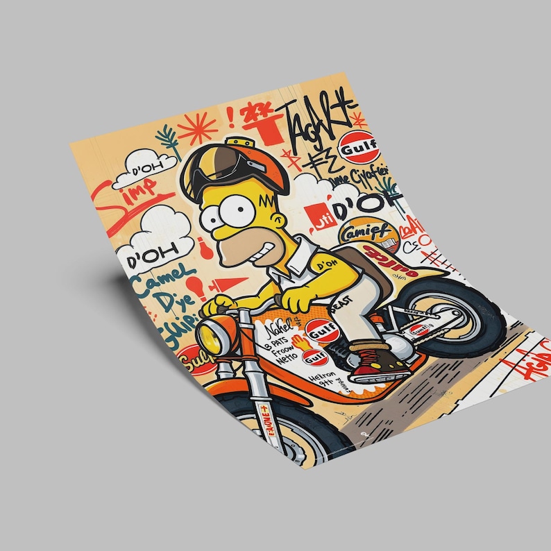 Simpsons Poster Homer Simpson Biker Graffiti Wall Art Pop Art Digital ...