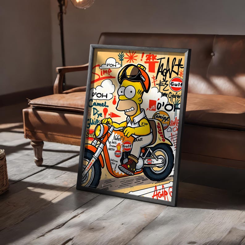 Simpsons Poster Homer Simpson Biker Graffiti Wall Art Pop Art Digital Download Cartoon Decor - Etsy