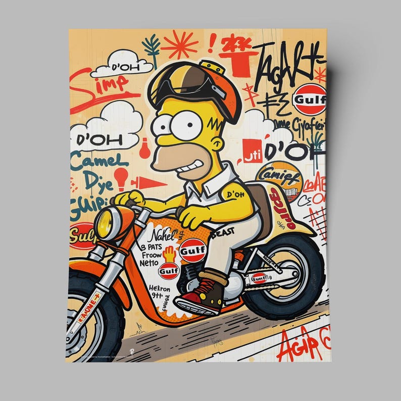 Simpsons Poster Homer Simpson Biker Graffiti Wall Art Pop Art Digital ...