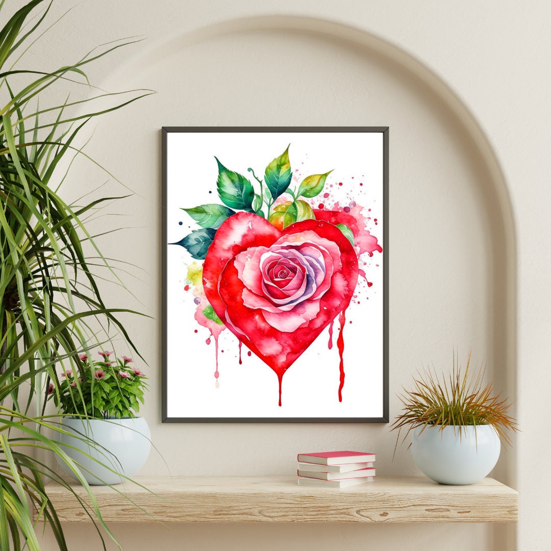 Rose Heart Print, Valentine's Day Gift, Printable Art, Love, Digital ...