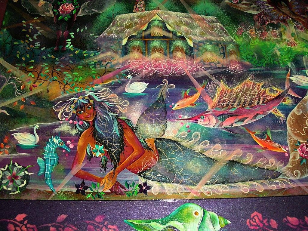 Vintage Mermaid Midnight Fiji Polynesia Islands Nature Nautical Angel ...