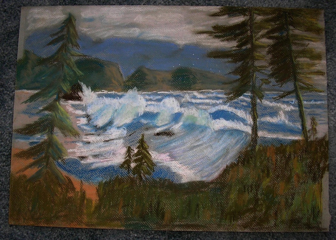 Vintage Primitive Folk Art Beach Shore Oregon Coast Nautical Waves ...