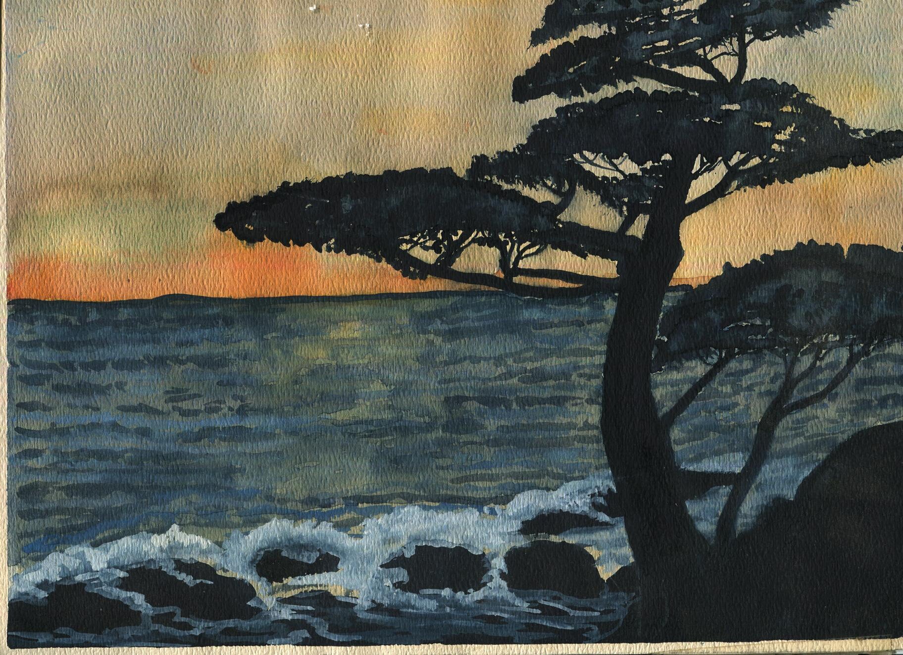 Vintage Cypress Trees Oregon Ocean Pacific North Rim Coast Silhouettes ...