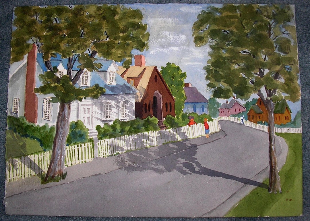 Vintage Colonial House Neighborhood Homes Garden Street Landscape ...