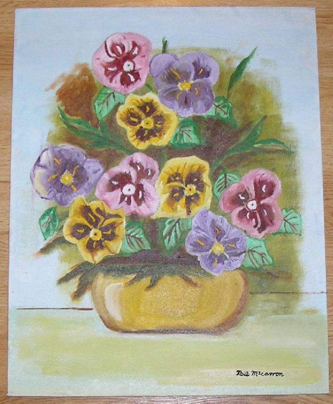 Vintage Primitive Folk Art Mid Century Botanical Horticulture Pansies ...