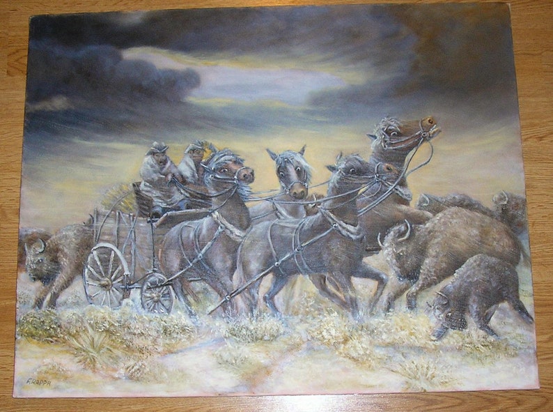 Vintage Cowboy Brown Draft Horses Bull Cow Steer Cattle Beef Range ...