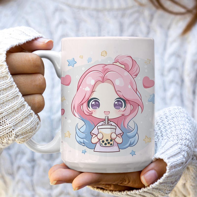 Anime Girl Drinking Boba - Etsy