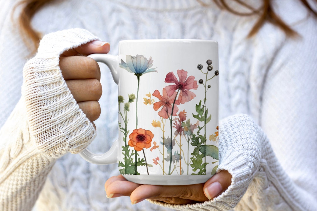 Wildflower Ceramic Coffee Mug, Botanical Floral Tea Cup - Etsy