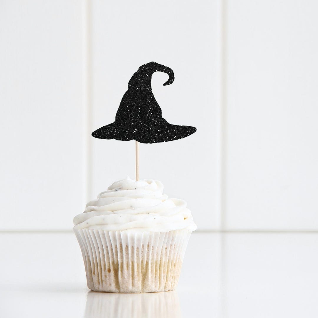 Witch Hats Cupcake Toppers | Halloween Party Cupcake Toppers | Black ...
