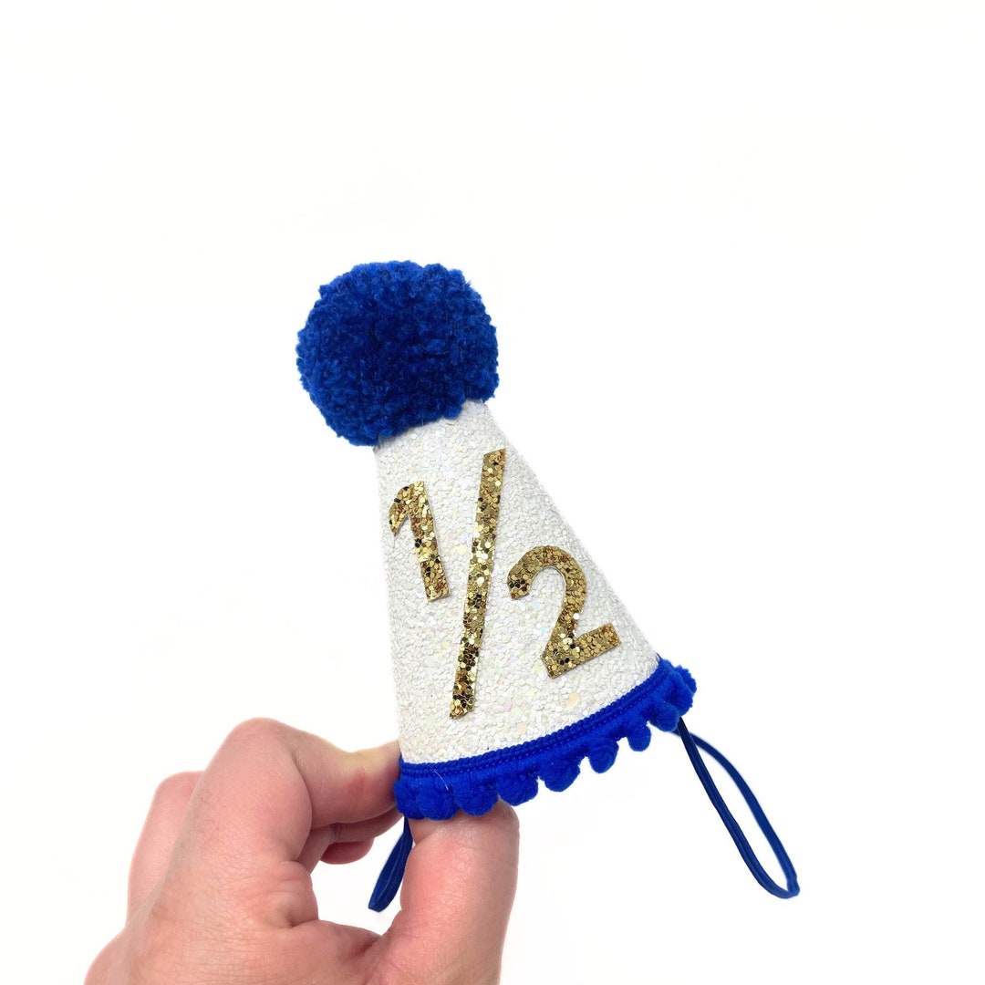 Half Birthday Boy Party Hat | Royal Blue & White Party Hat | 1/2 ...