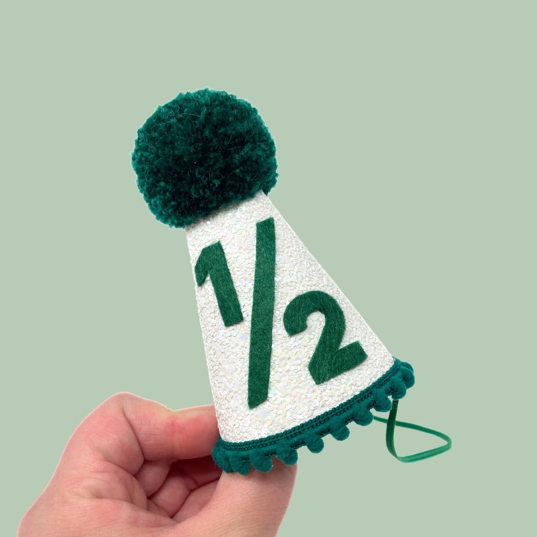 Half Birthday Boy Party Hat | Emerald & White Party Hat | 1/2 Birthday ...