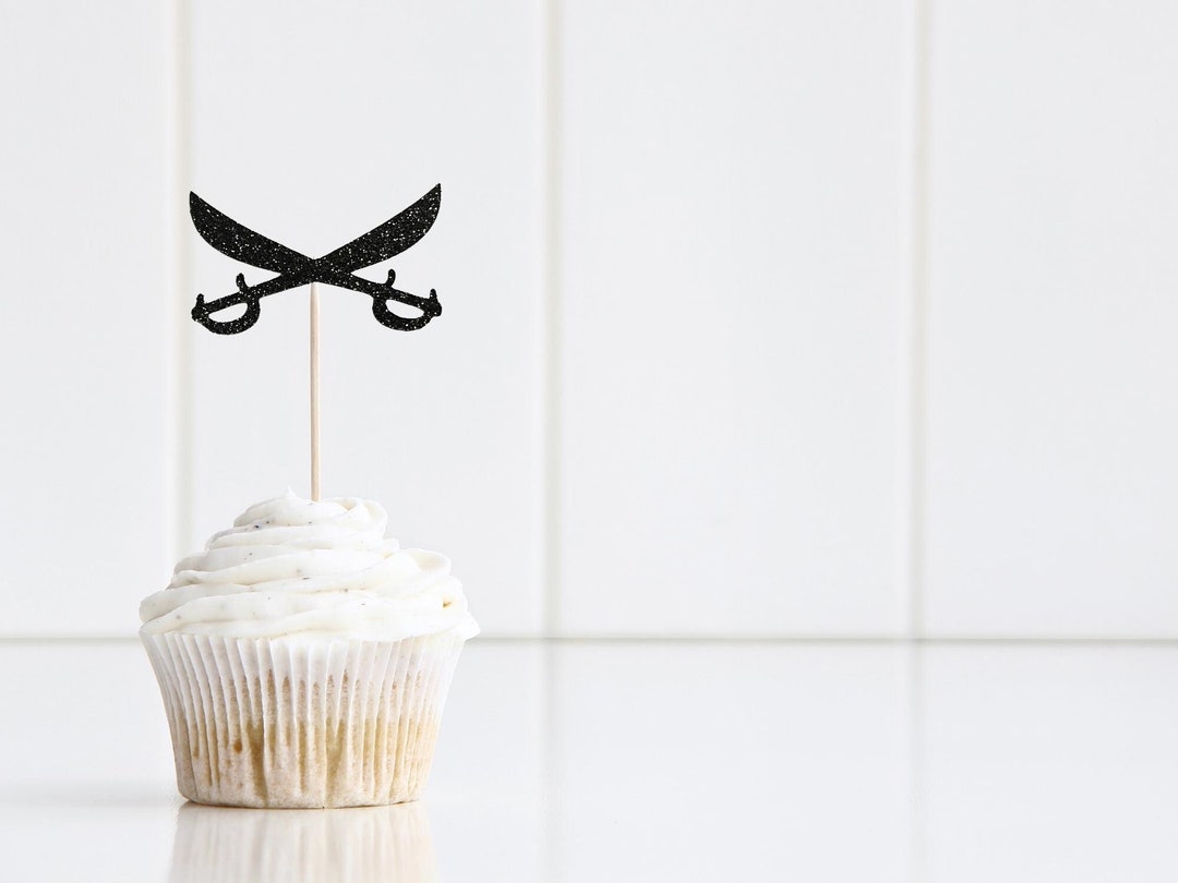 Pirate Sword Cupcake Toppers | Black Glitter Pirate Cupcake Toppers ...