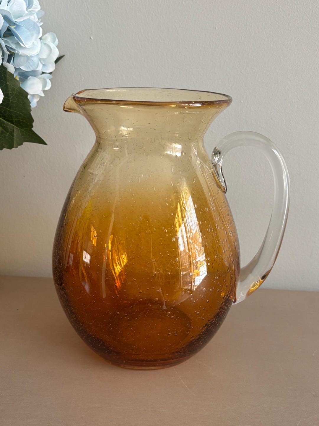 Vintage Large Amber Bubble Glass Pitcher No Chips or Cracks - Etsy