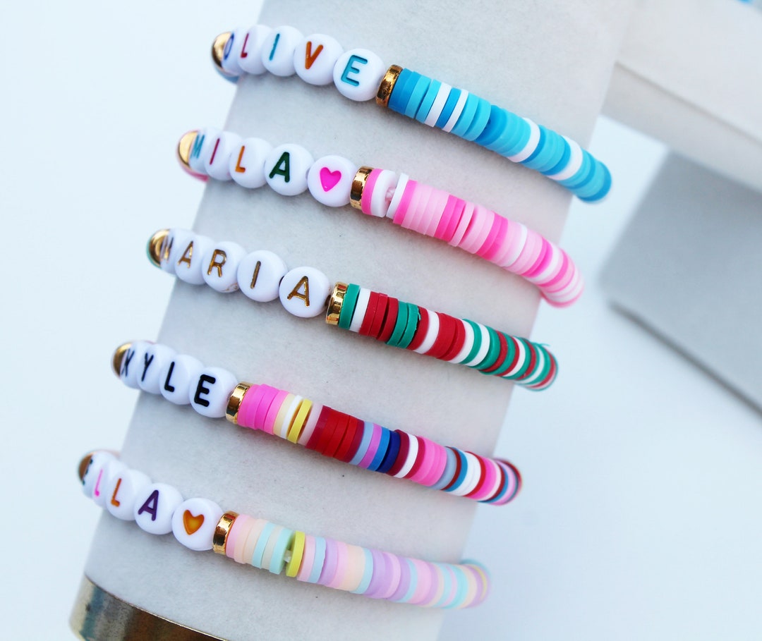 Personalized Name Custom Beaded Bracelet, Beaded Bracelet, Heishi ...