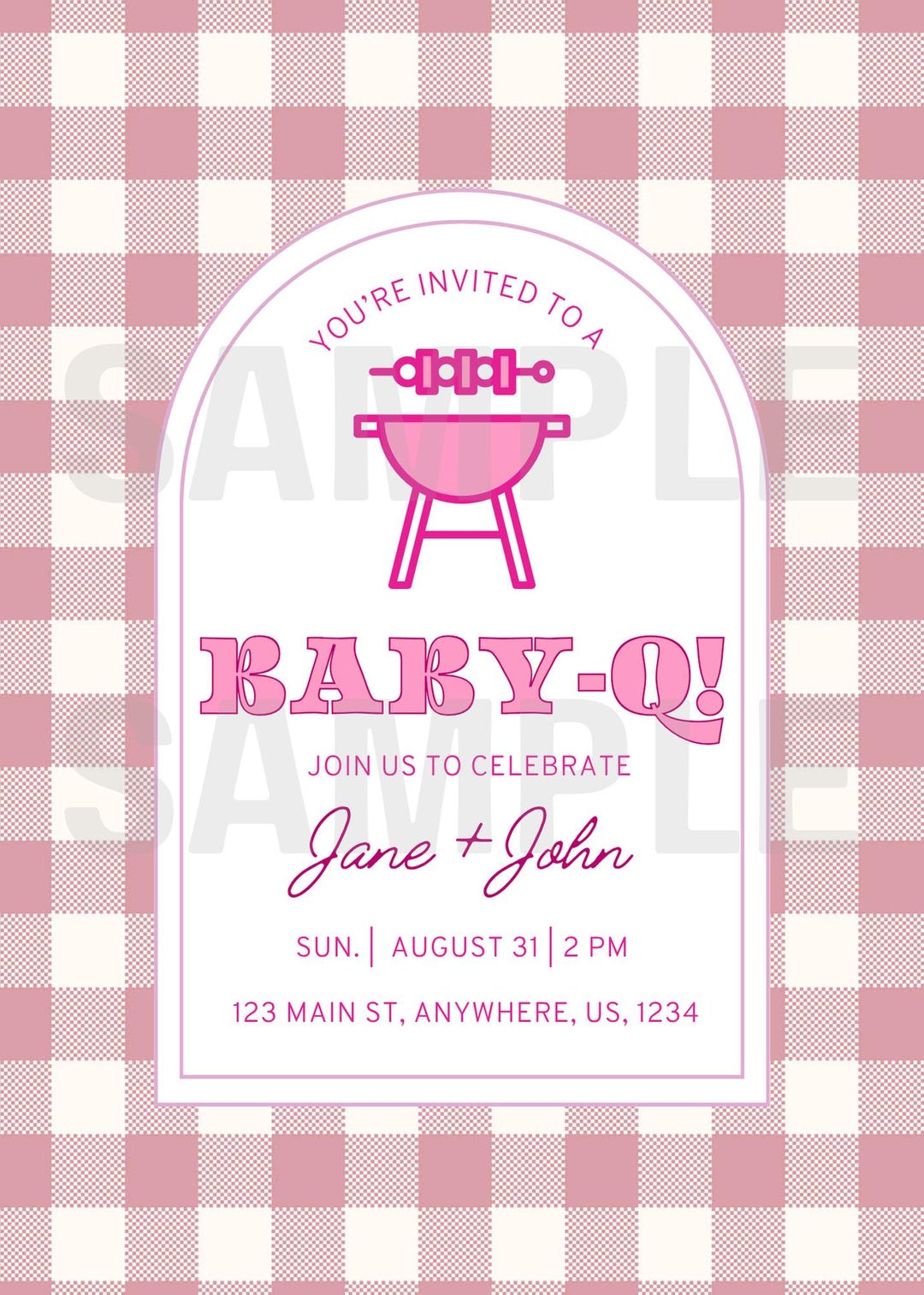 Editable Baby-q Invitation Bundle for Girl – Pink Gingham BBQ Baby ...