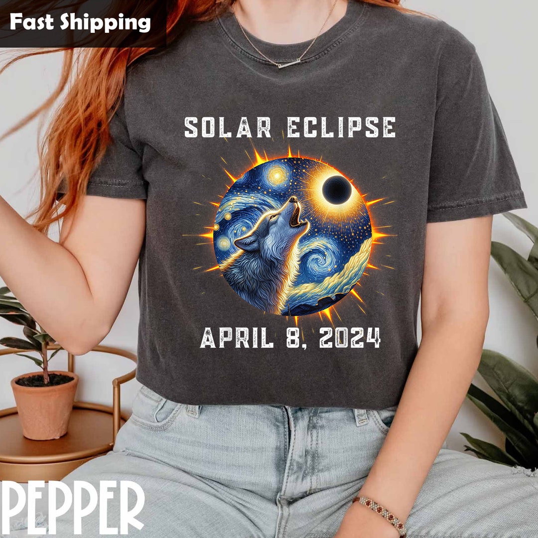 Wolf Fans Totality Solar Eclipse 2024, Wolf Howling Eclipse Shirt ...