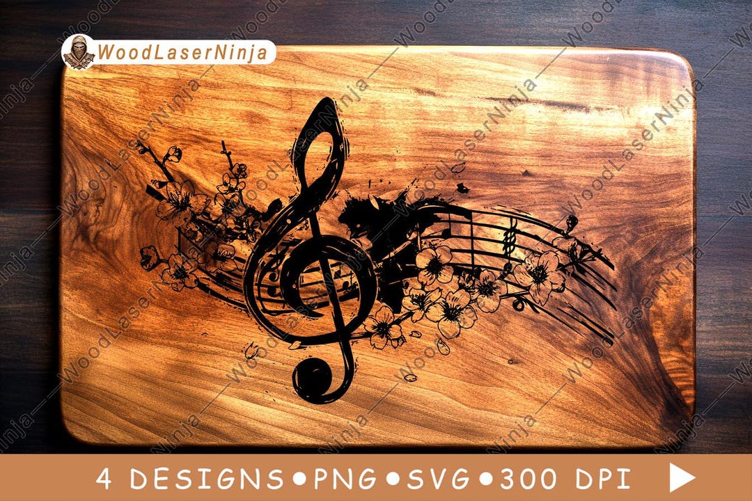 Cherry Blossoms Musical Note Treble G Clef Flowers Laser File Coaster ...