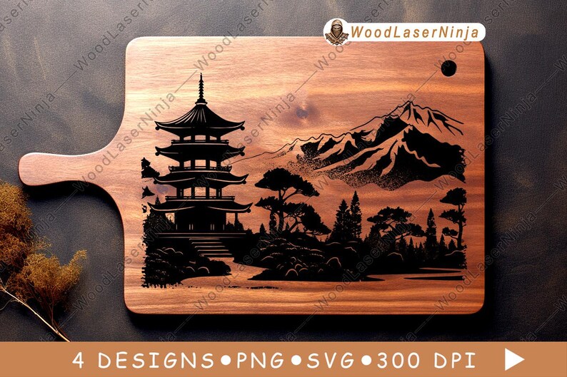 Trees Mountain Japanese Temple Mount Fuji Lake Art Laser File Coaster ...