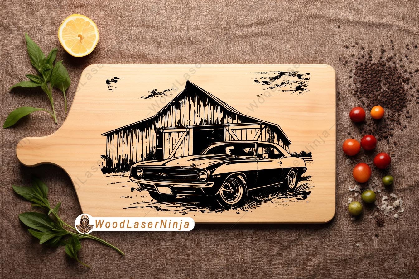 Muscle Car Barn Rustic Log Cabin Vintage Old Scene Laser File Coaster ...