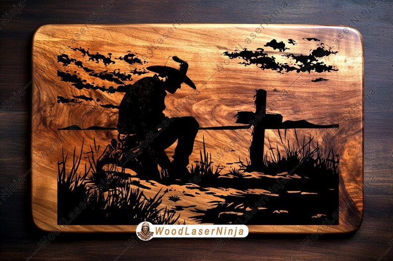 Cowboy Kneeling Headstone Mourn Lonely Sad Grave Laser File Coaster ...