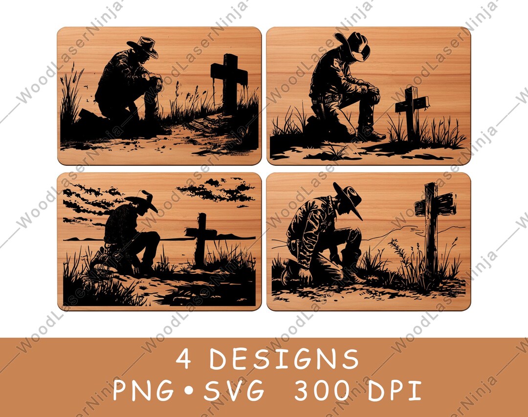 Cowboy Kneeling Headstone Mourn Lonely Sad Grave Laser File Coaster ...