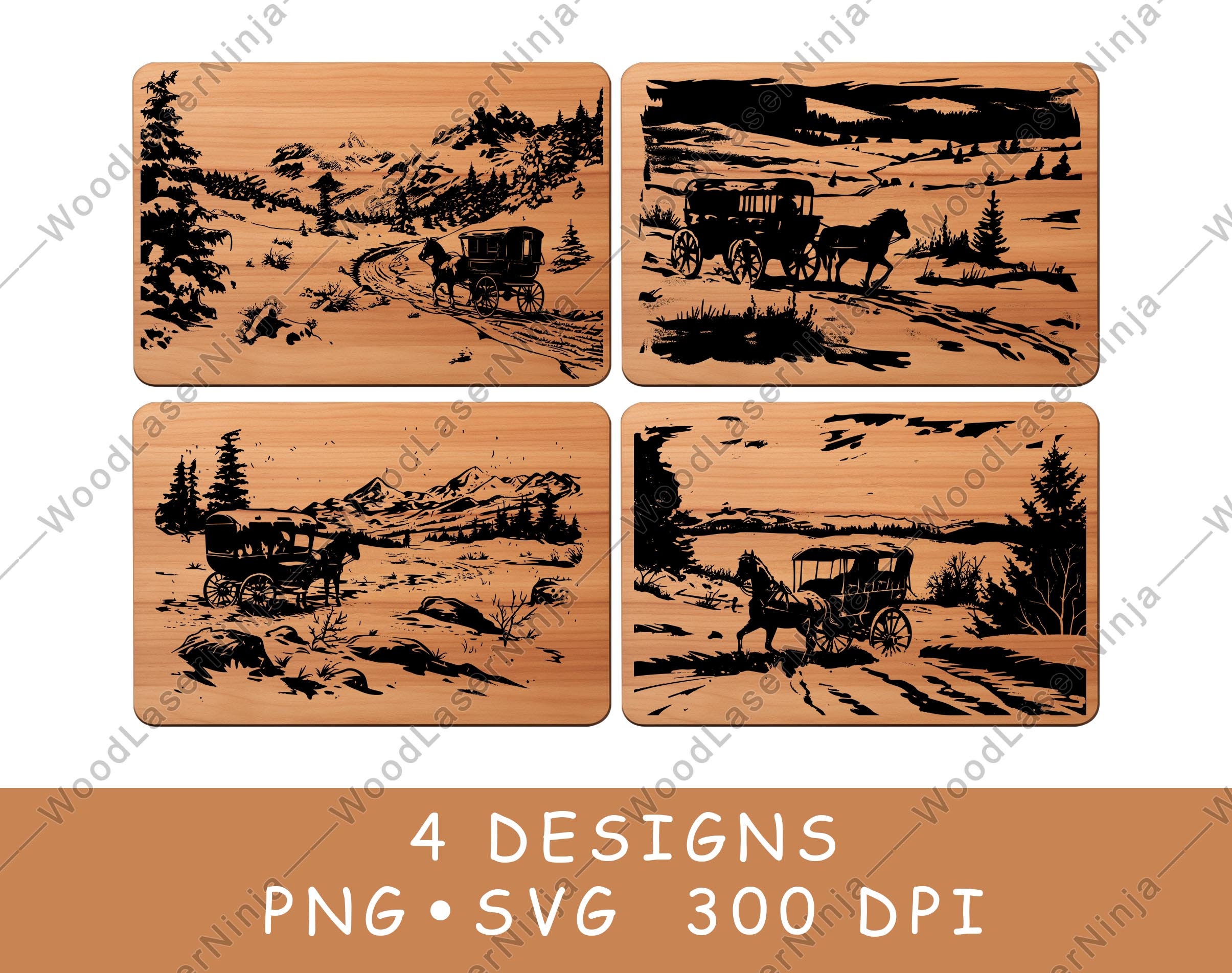 Stagecoach Carriage Horse Cart Wagon Cab Mountain Laser File Coaster ...