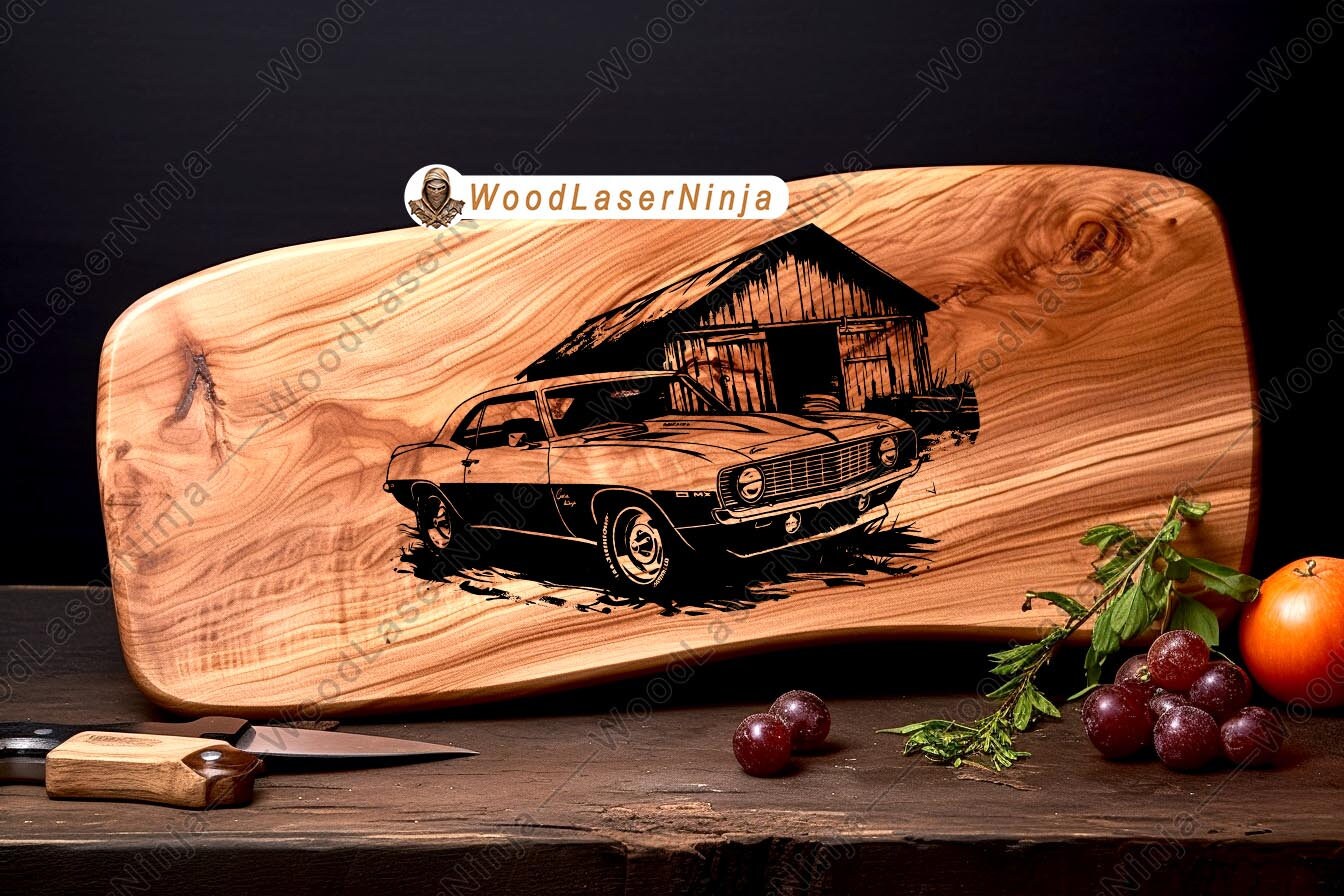 Muscle Car Barn Rustic Log Cabin Vintage Old Scene Laser File Coaster ...