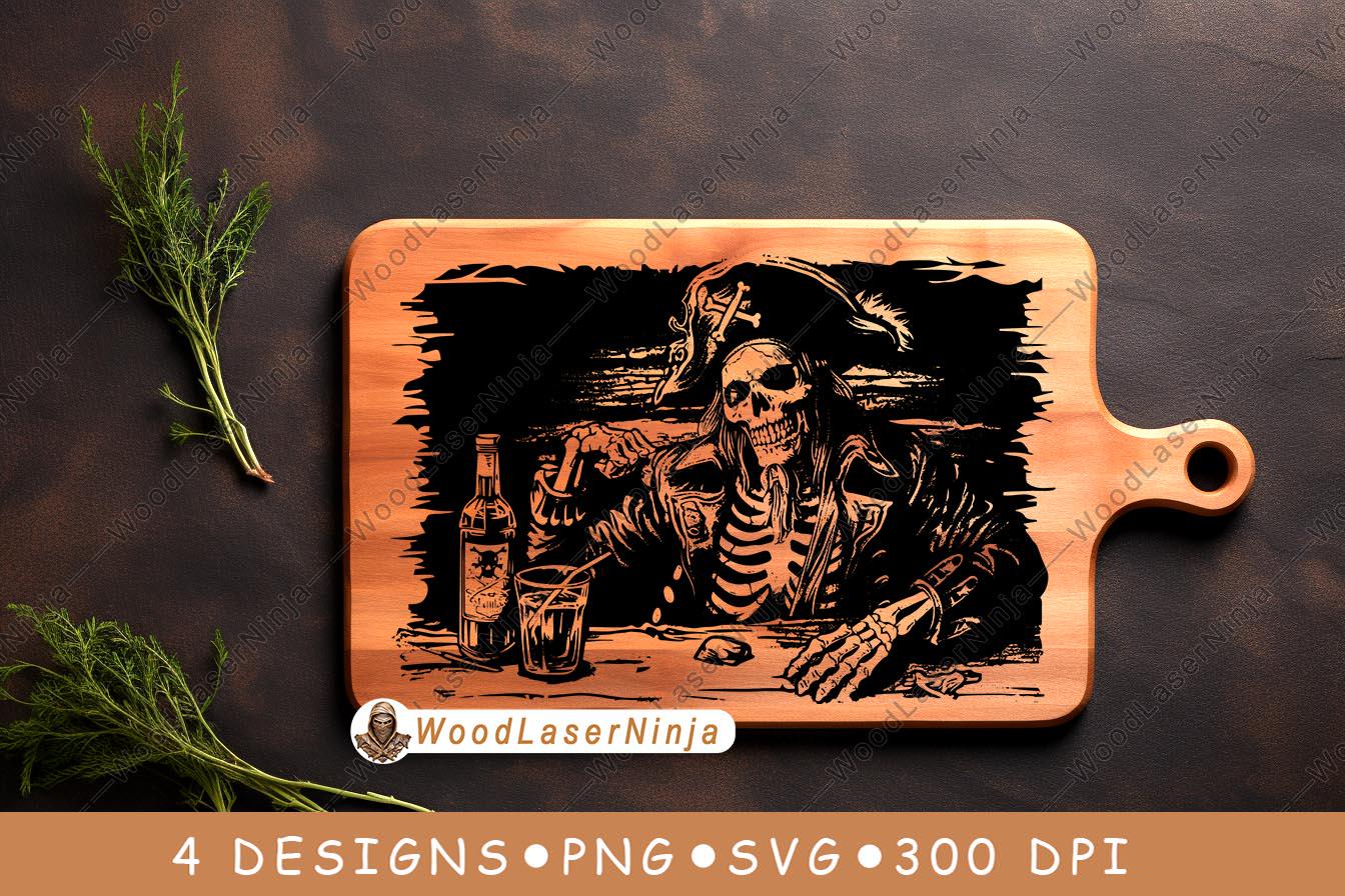 Skeleton Drunk Pirate Wine Rhum Beer Whiskey Ale Laser File Coaster ...