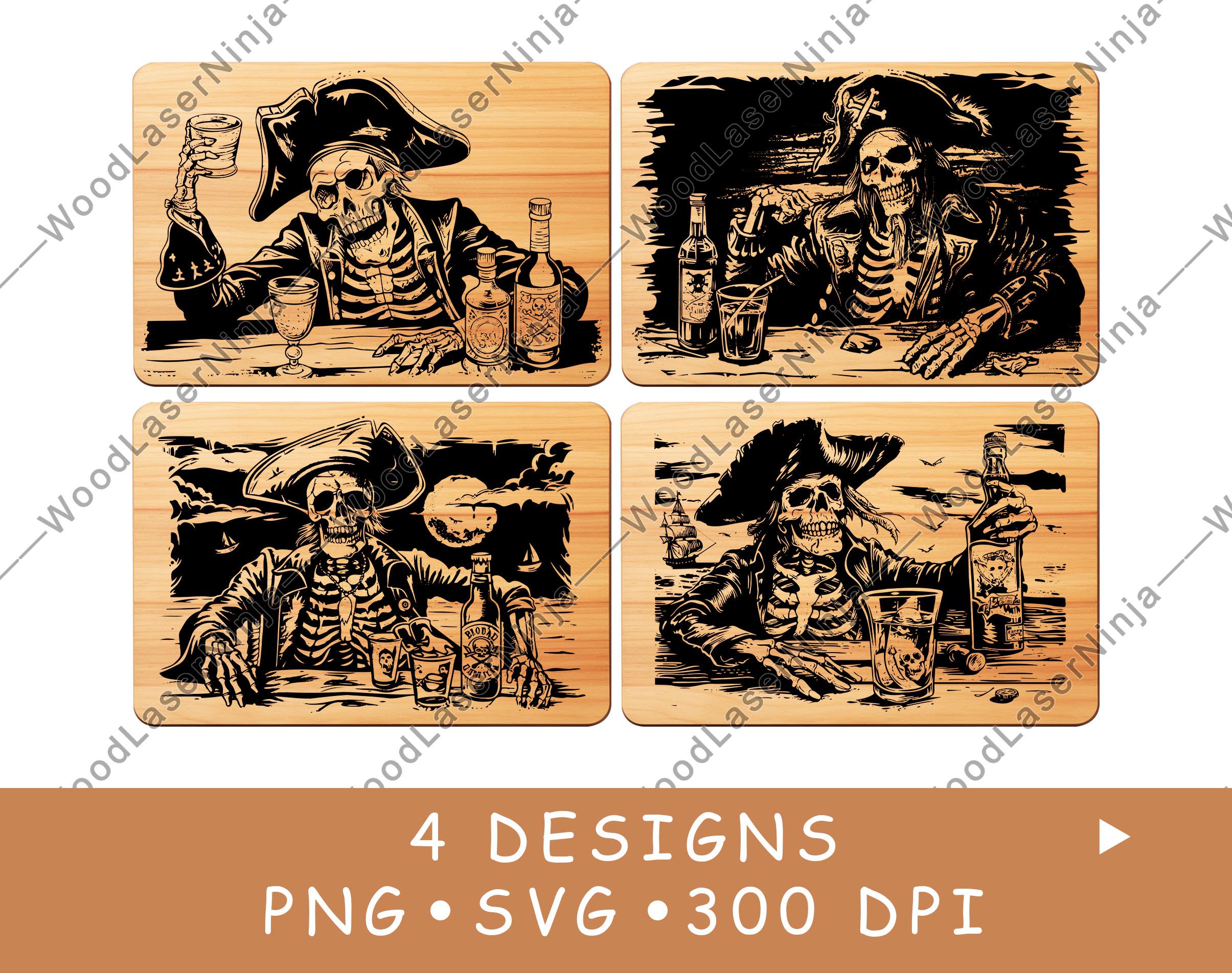 Skeleton Drunk Pirate Wine Rhum Beer Whiskey Ale Laser File Coaster ...