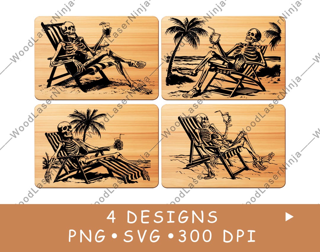 Sunbathing Skeleton Cocktail Dark Summer Halloween Laser File Coaster ...