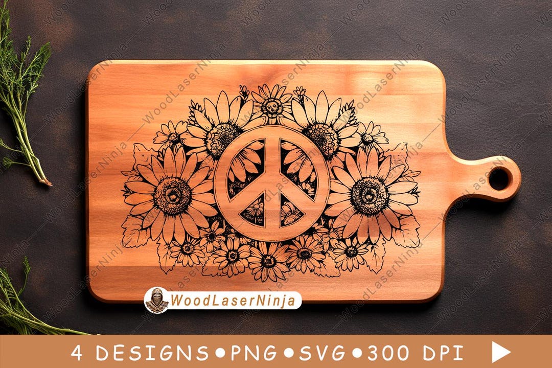 Peace Symbol Sunflowers Bohemian Floral Hippie Art Laser File Coaster ...