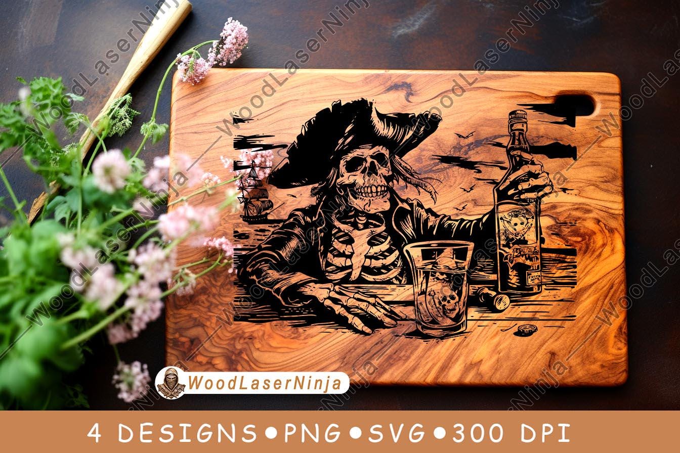 Skeleton Drunk Pirate Wine Rhum Beer Whiskey Ale Laser File Coaster ...