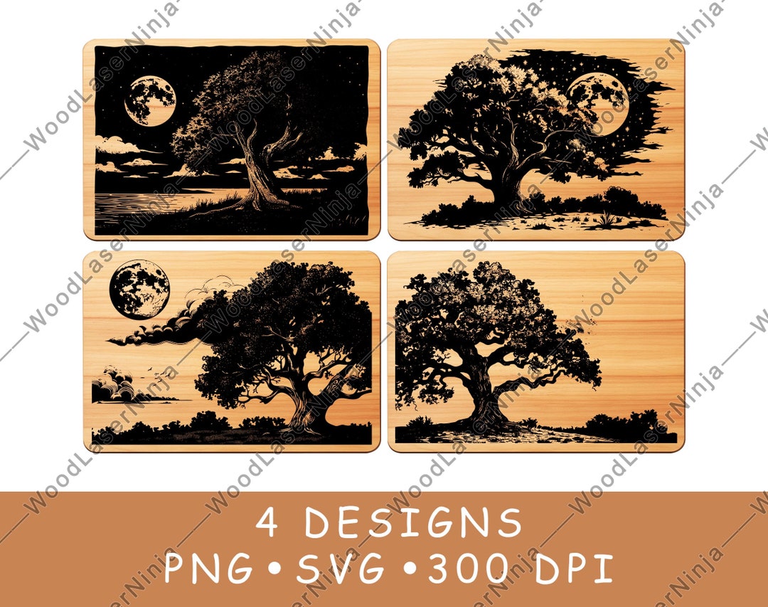 Oak Tree Moon Scene Old Hardwood Timber Wood Beech Laser File Coaster ...
