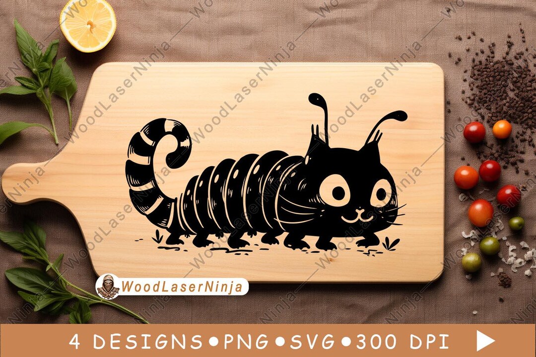 Caterpillar Hybrid Cat Creeping Cartoon Character Laser File Coaster ...
