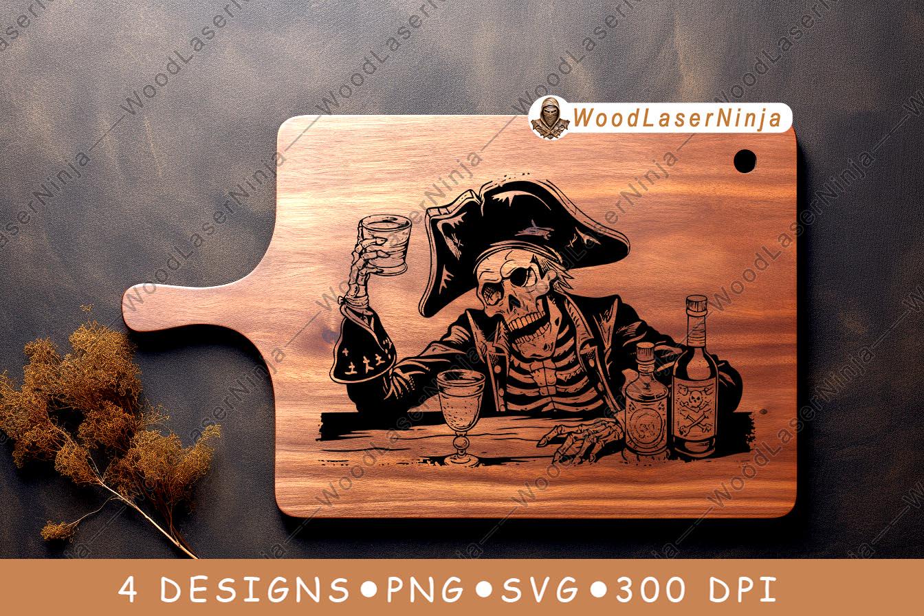 Skeleton Drunk Pirate Wine Rhum Beer Whiskey Ale Laser File Coaster ...