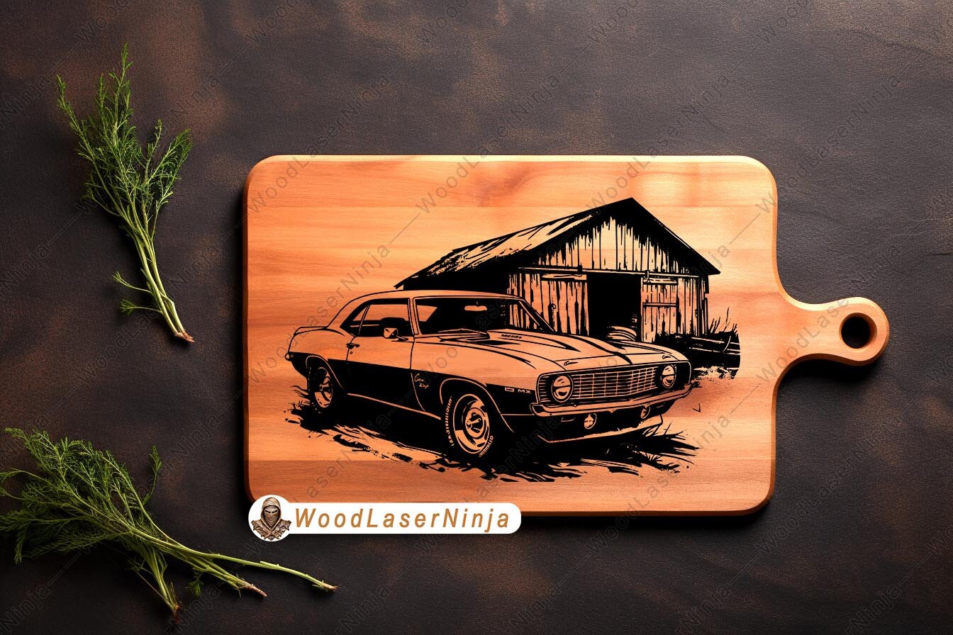 Muscle Car Barn Rustic Log Cabin Vintage Old Scene Laser File Coaster ...