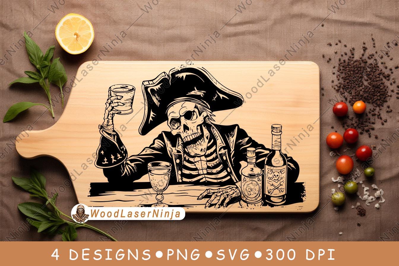 Skeleton Drunk Pirate Wine Rhum Beer Whiskey Ale Laser File Coaster ...